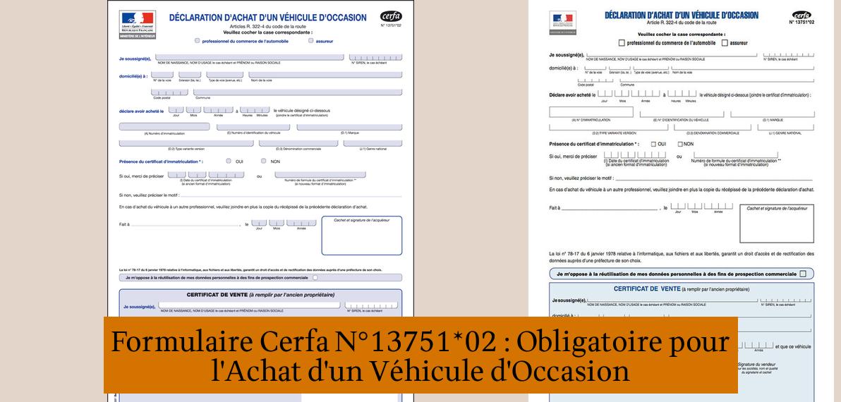 Formulaire Cerfa N°13751*02 : Obligatoire pour l'Achat d'un Véhicule d ...